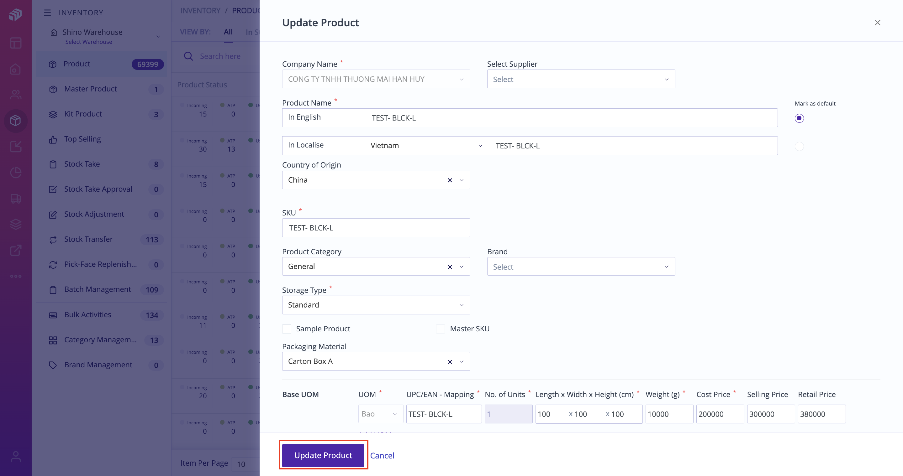 How to update product details in the WMS – Anchanto