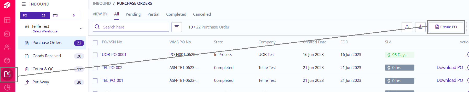 WMS 3.0 :- Inbound Creation and Processing – Anchanto