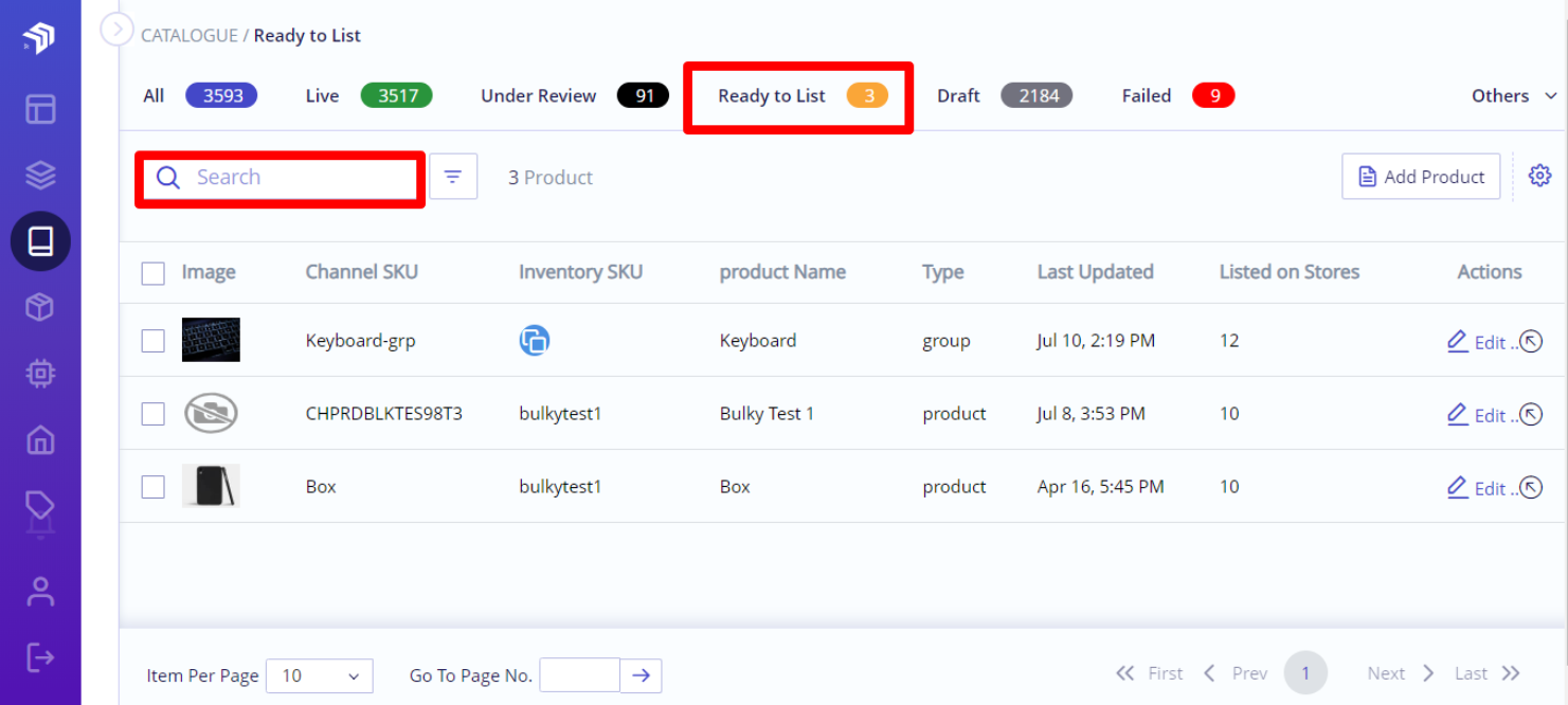 How can I search for a particular “Ready to list” product? – Anchanto